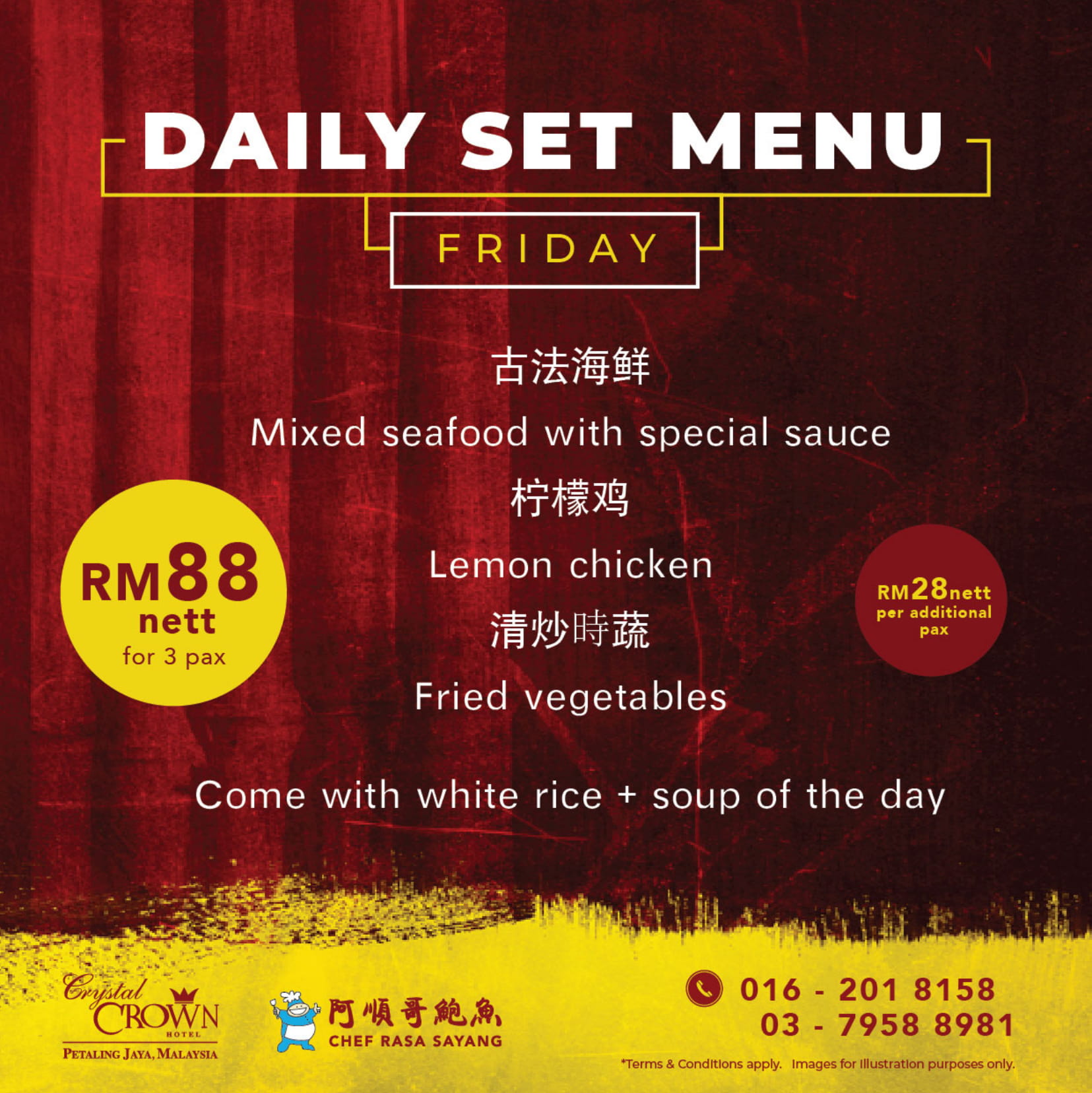 Menu's | Chef Rasa Sayang Chinese Restaurant - Crystal Crown Hotel ...